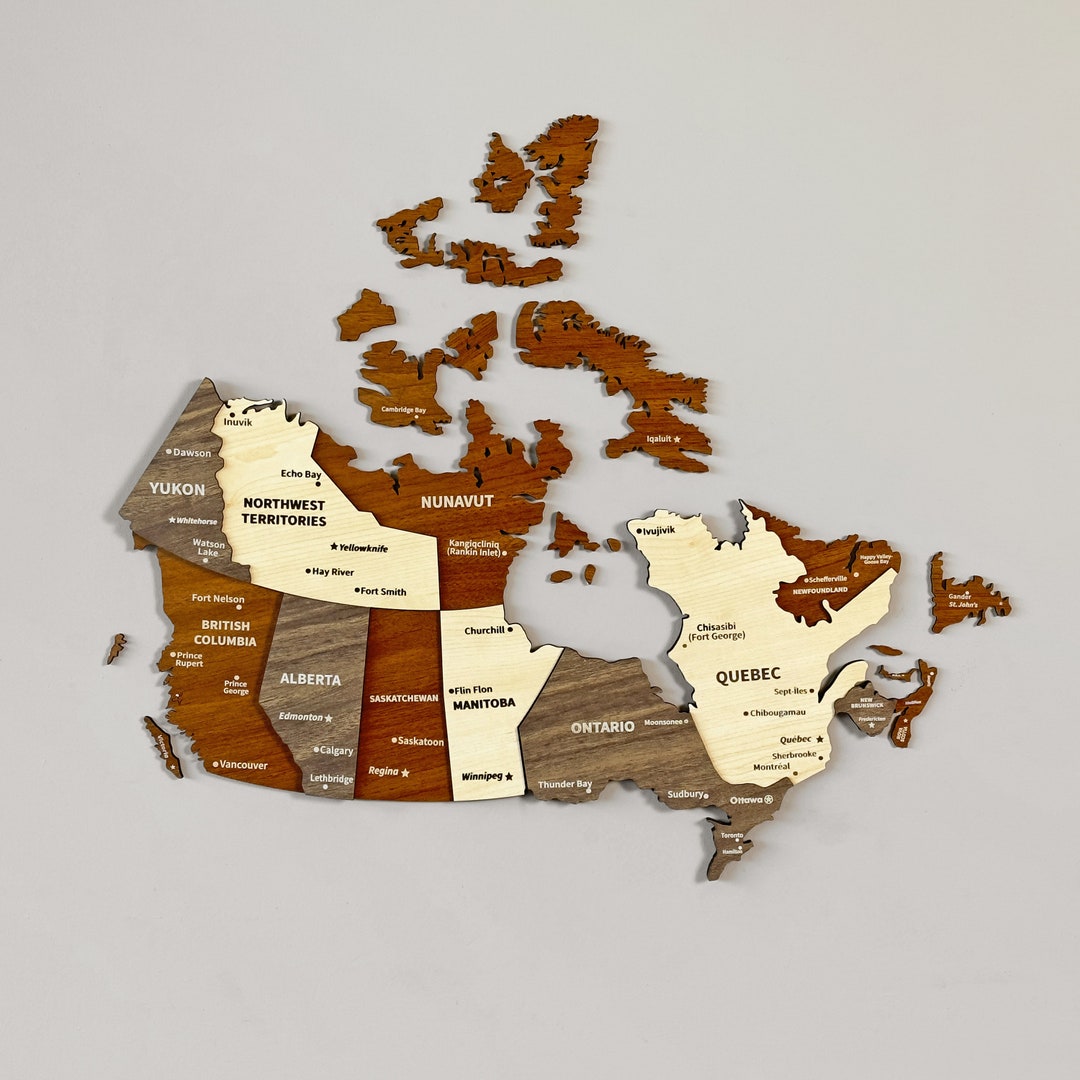 Wooden Canada Map Wall Art With Pins Montreal Canada Travel Souvenir 3D ...