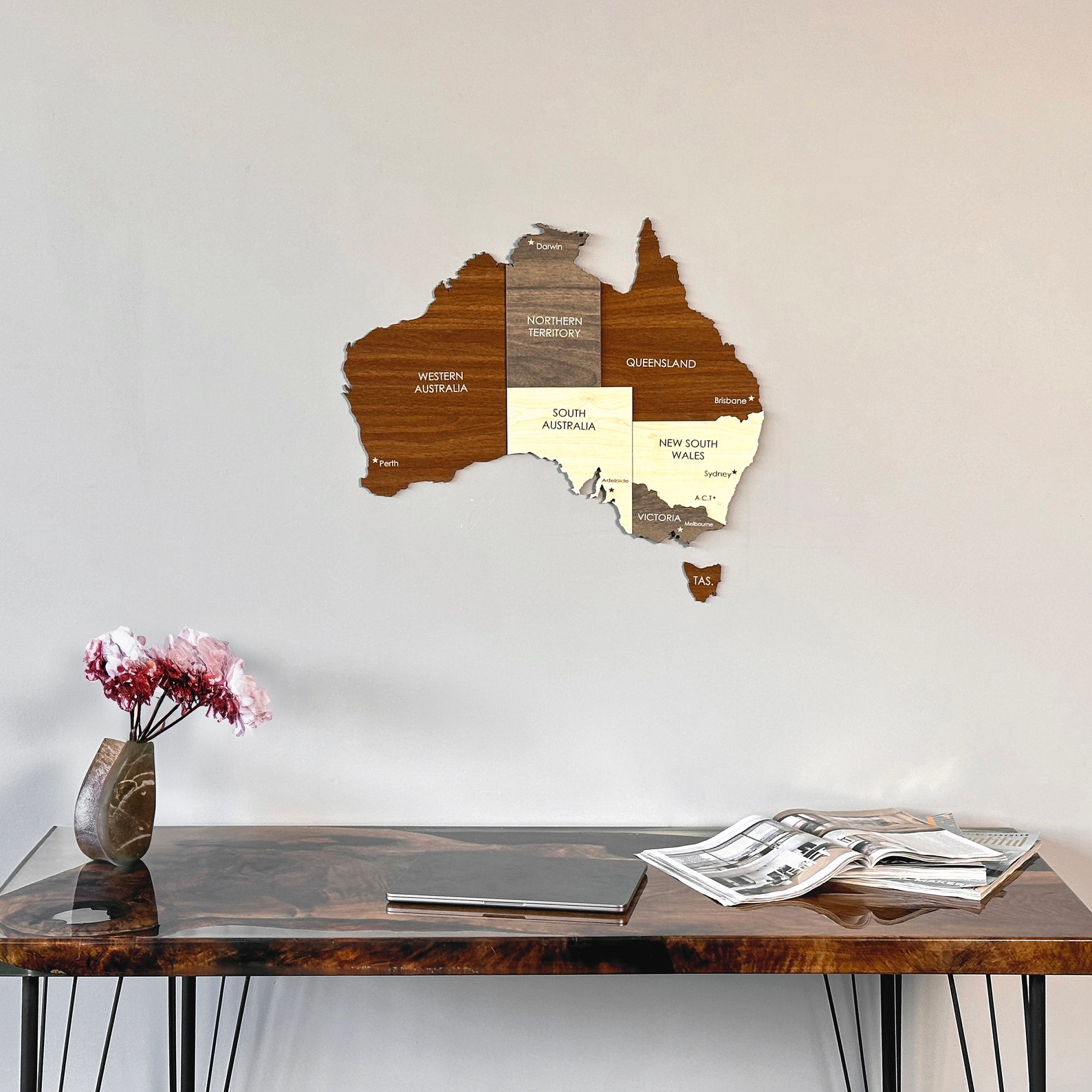 Wooden Australia Map Wall Art With Pins Sydney Travel Souvenir 3D Home ...