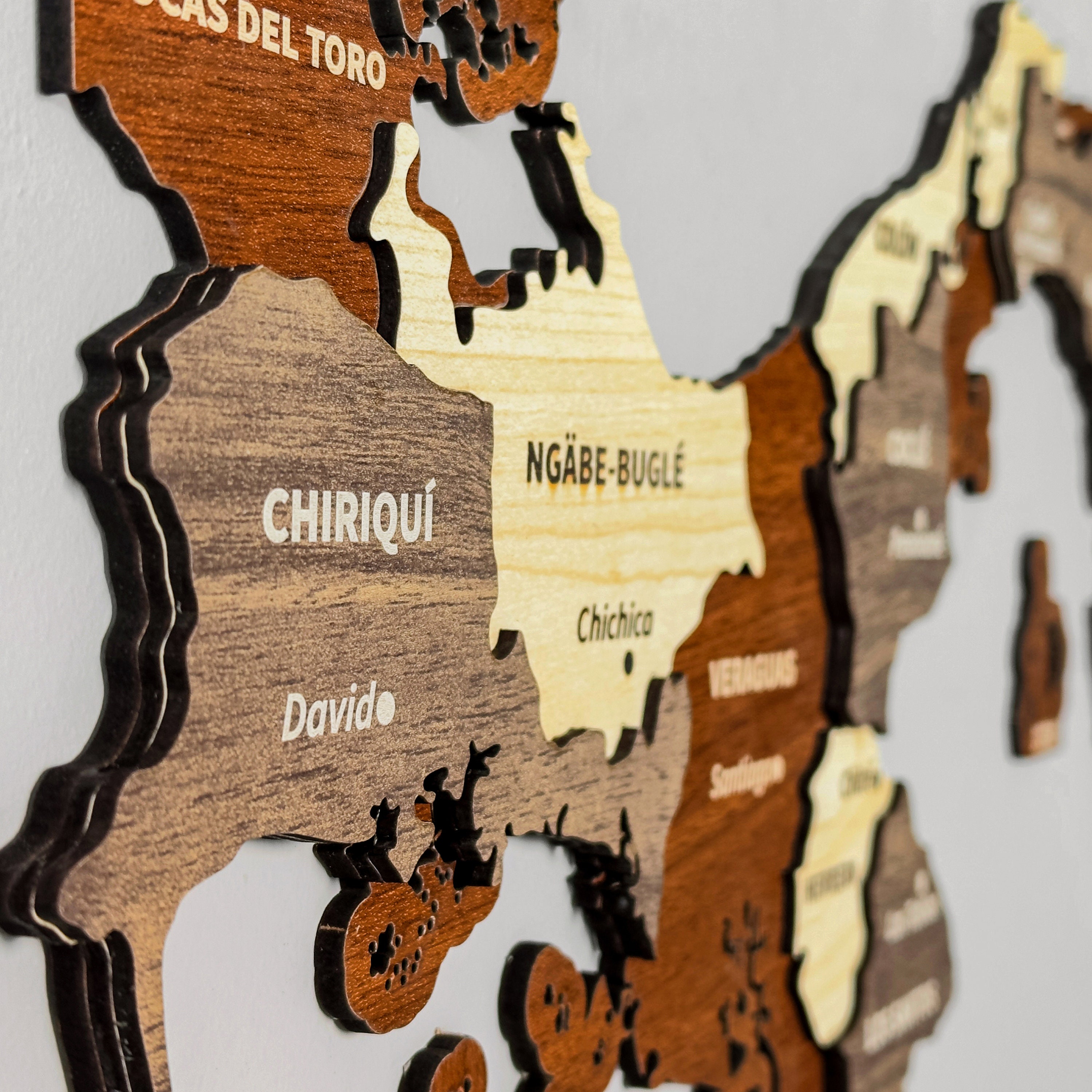 Wooden Panama Map Wall Art With Pins Central America Travel Souvenir 3D ...