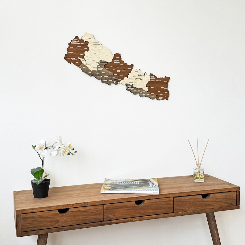 Wooden Nepal Map Wall Art With Pins Kathmandu Travel Souvenir 3D Home ...