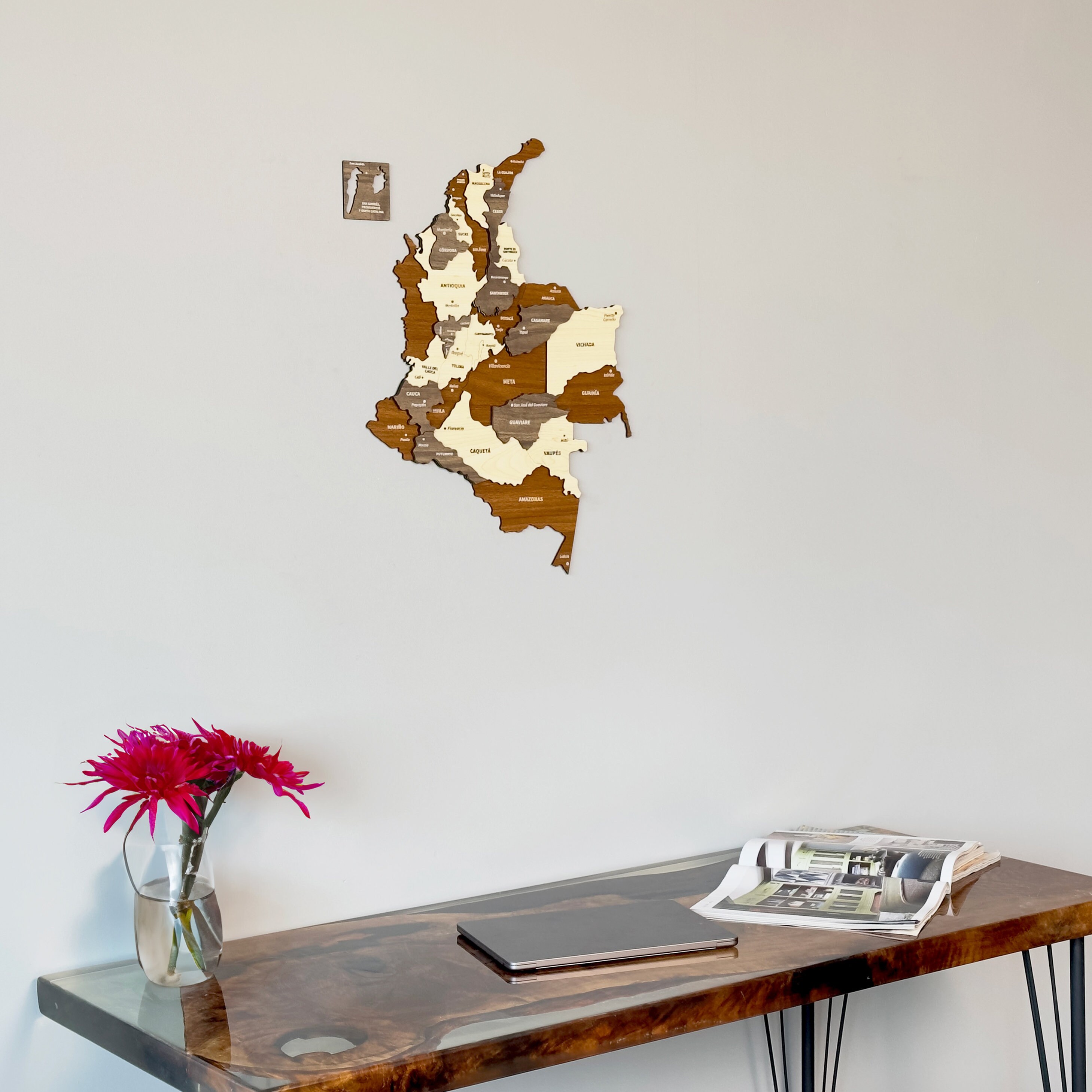 Wooden Colombia Map Wall Art With Pins Bogota Travel Souvenir 3D Home ...