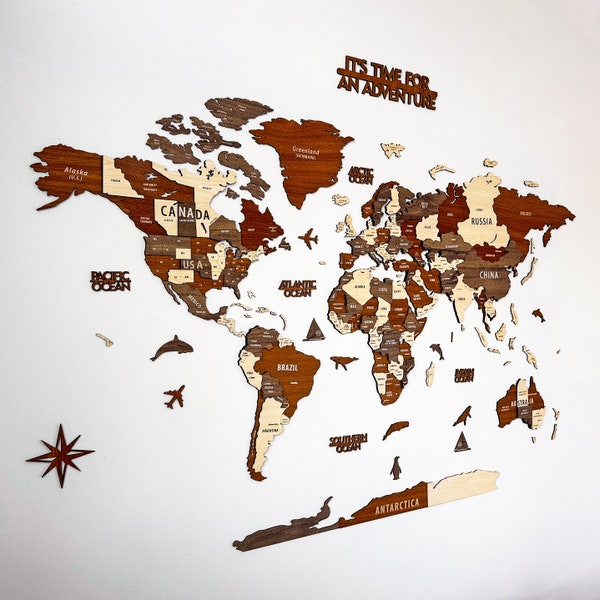 Wooden World Map for Wall Art With Pins Travel Gift - 60+ Gift Ideas ...