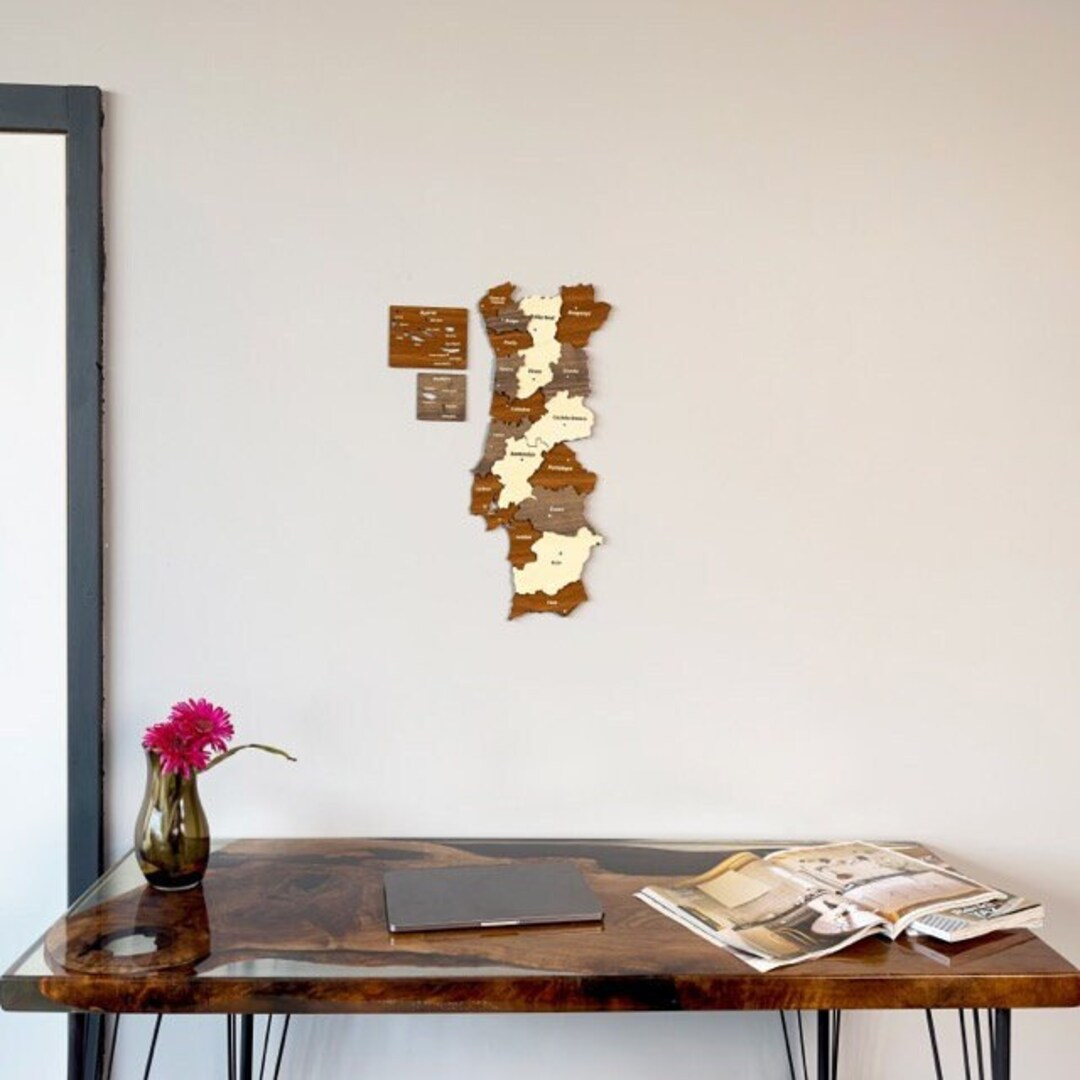 Wooden Portugal Map Wall Art With Pins Lisbon Travel Souvenir 3D Home ...