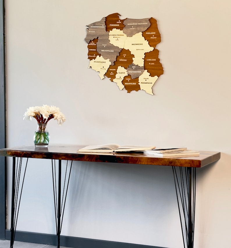 Wooden Poland Map Wall Art With Pins Warsaw Travel Souvenir 3D Home ...