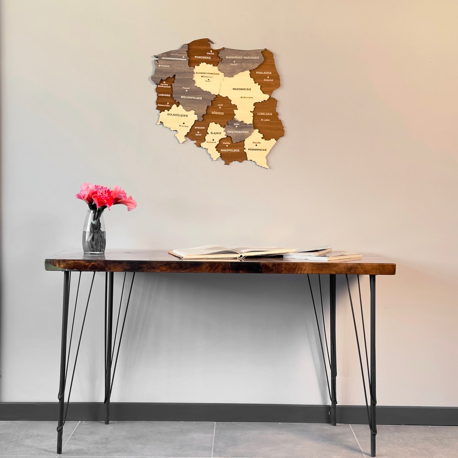 Wooden Poland Map Wall Art With Pins Warsaw Travel Souvenir 3D Home ...