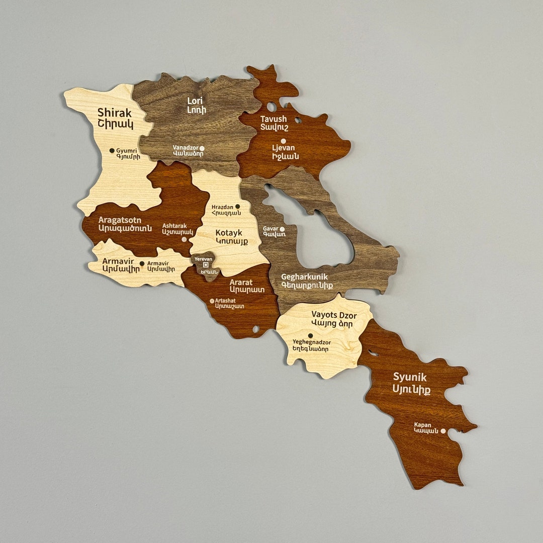 Wooden Armenia Map Wall Art With Pins Yerevan Travel Souvenir 3D Home ...
