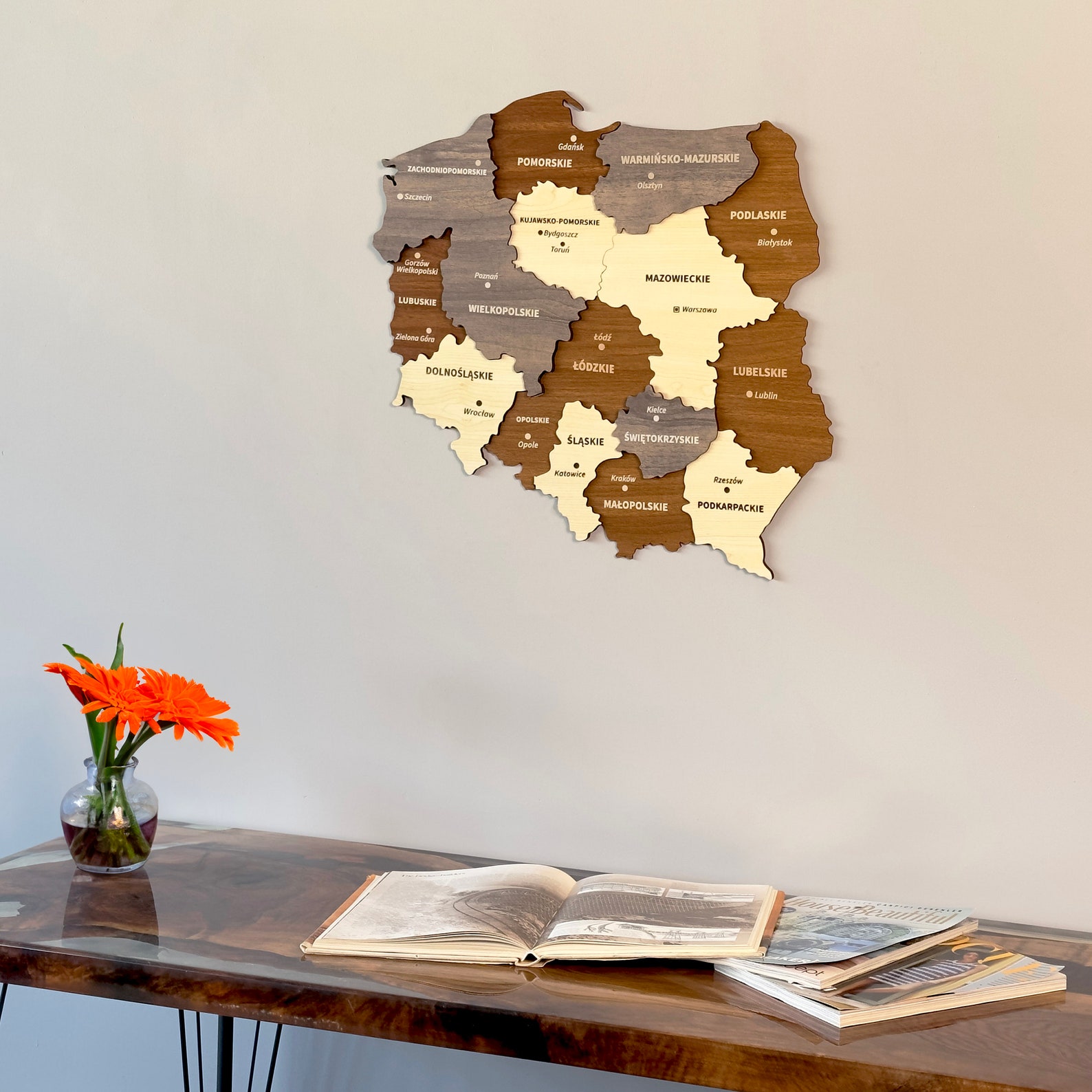 Wooden Poland Map Wall Art With Pins Warsaw Travel Souvenir 3D Home ...