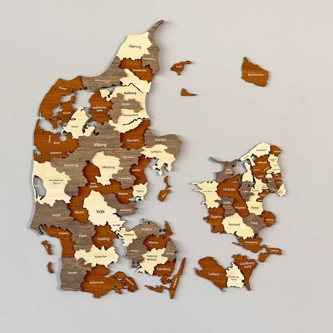 Wooden Denmark Map Wall Art With Pins Copenhagen Travel Souvenir 3D ...