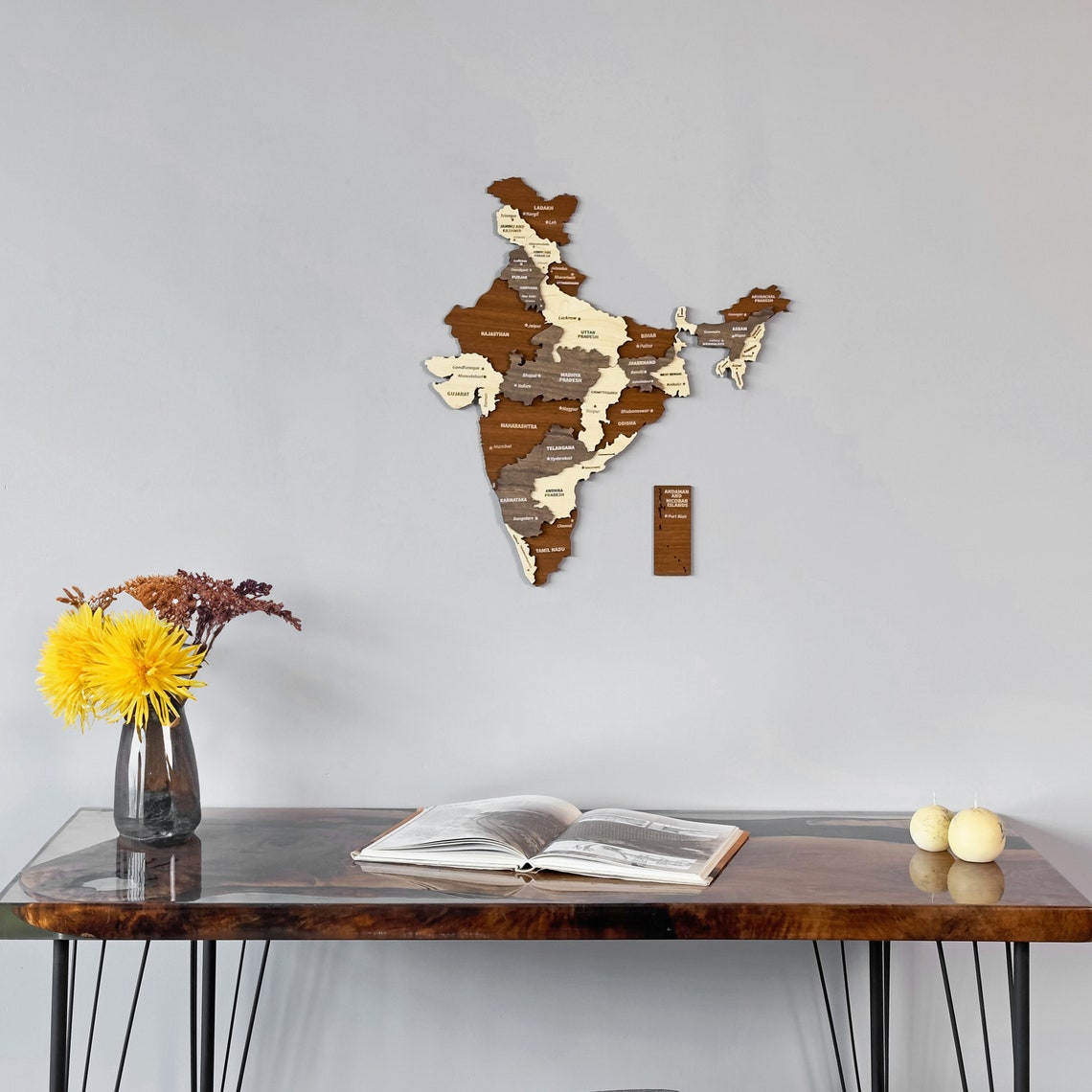 Wooden India Map Wall Art With Pins New Delhi Travel Souvenir 3D Home ...