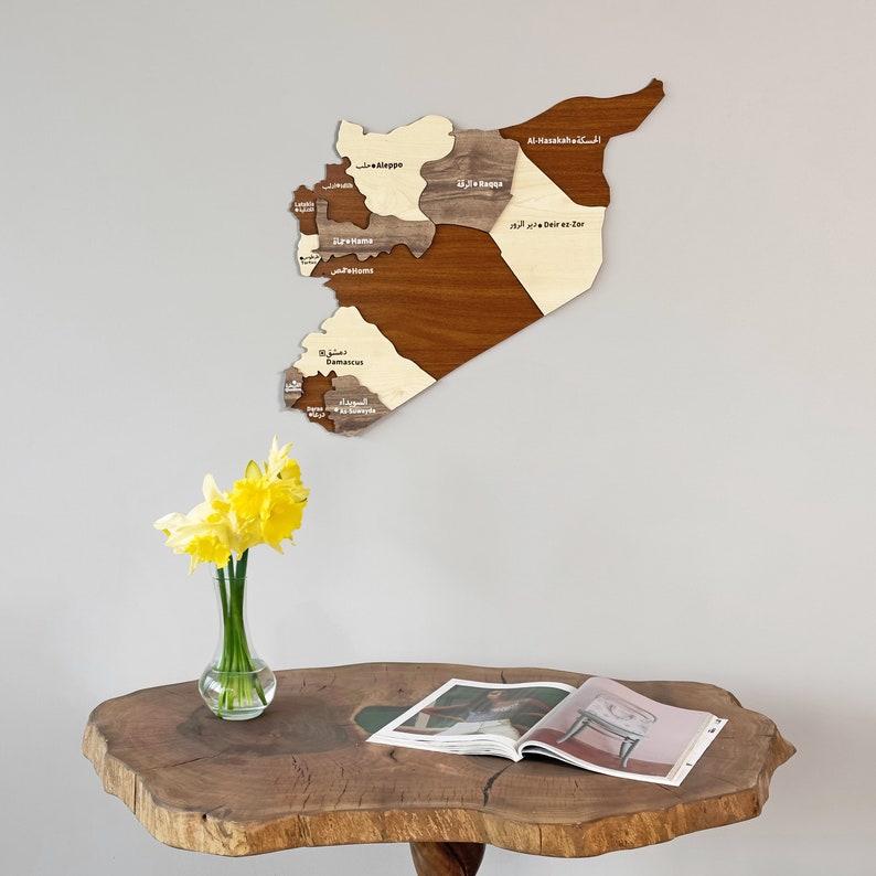 Wooden Syria Map Wall Art With Pins Damascus Souvenir Syrian Map 3D ...