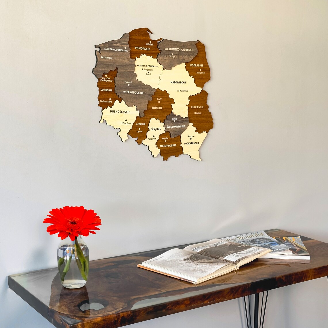 Wooden Poland Map Wall Art With Pins Warsaw Travel Souvenir 3D Home ...