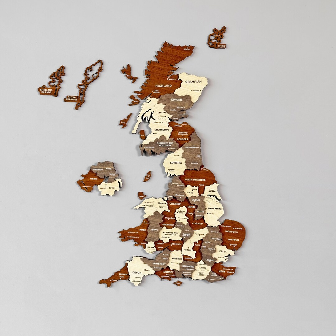 Wooden United Kingdom Map Wall Art With Pins UK Travel Souvenir 3D Home ...