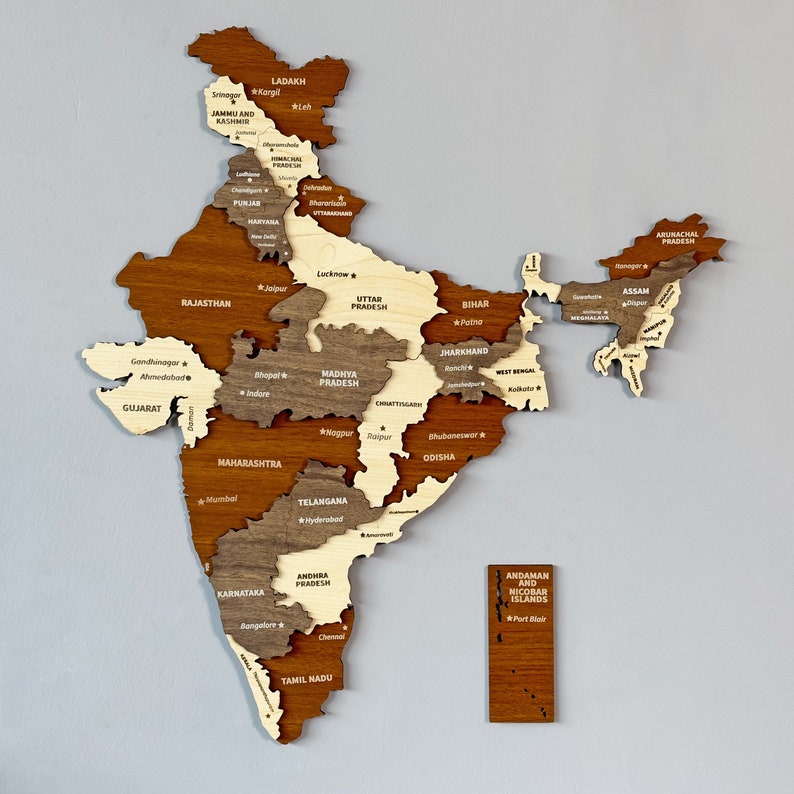 Wooden India Map Wall Art With Pins New Delhi Travel Souvenir 3D Home ...