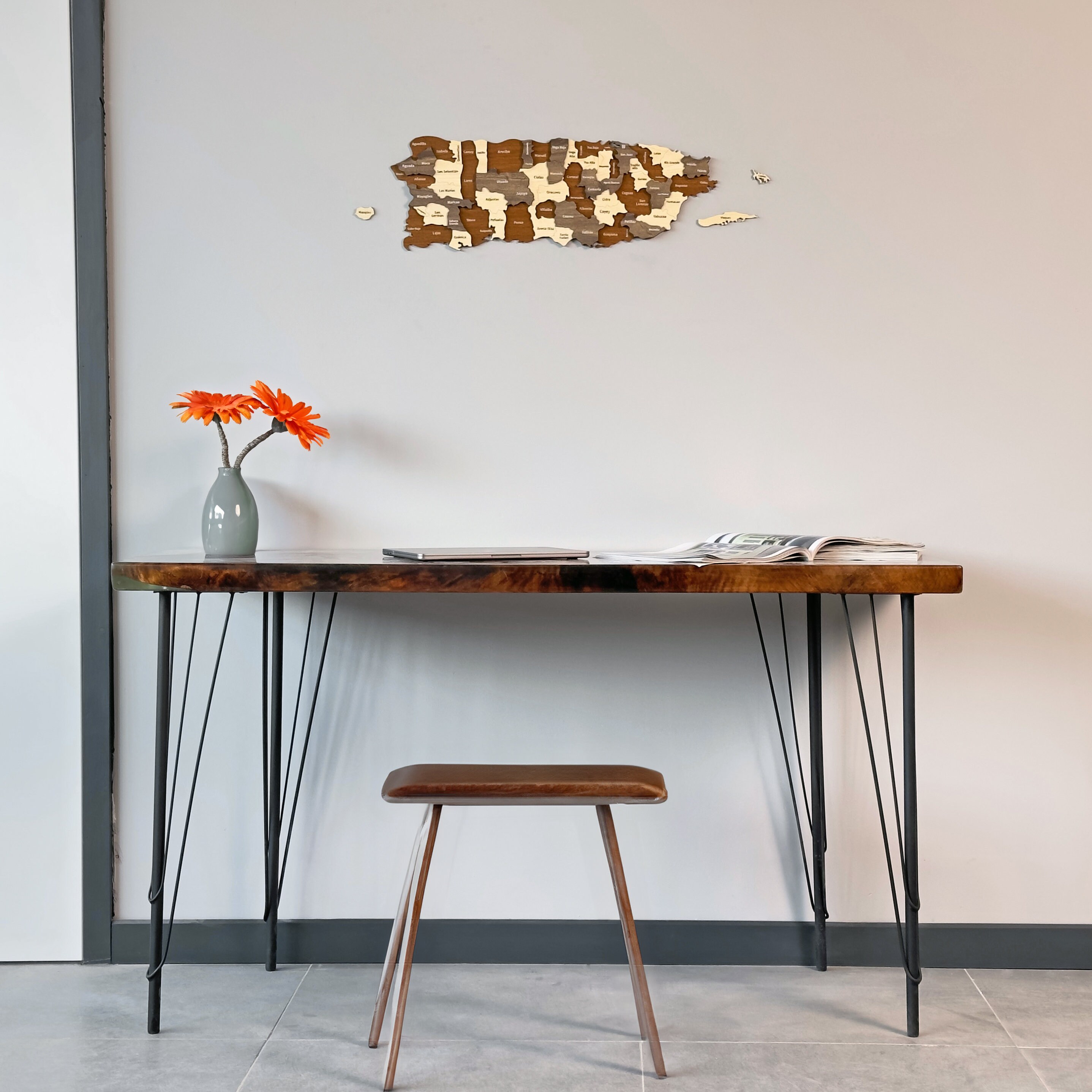 Wooden Puerto Rico Map Wall Art With Pins San Juan Travel Souvenir 3D ...