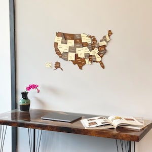 Wooden United States Map Wall Art With Pins USA Travel Souvenir 3D Home ...