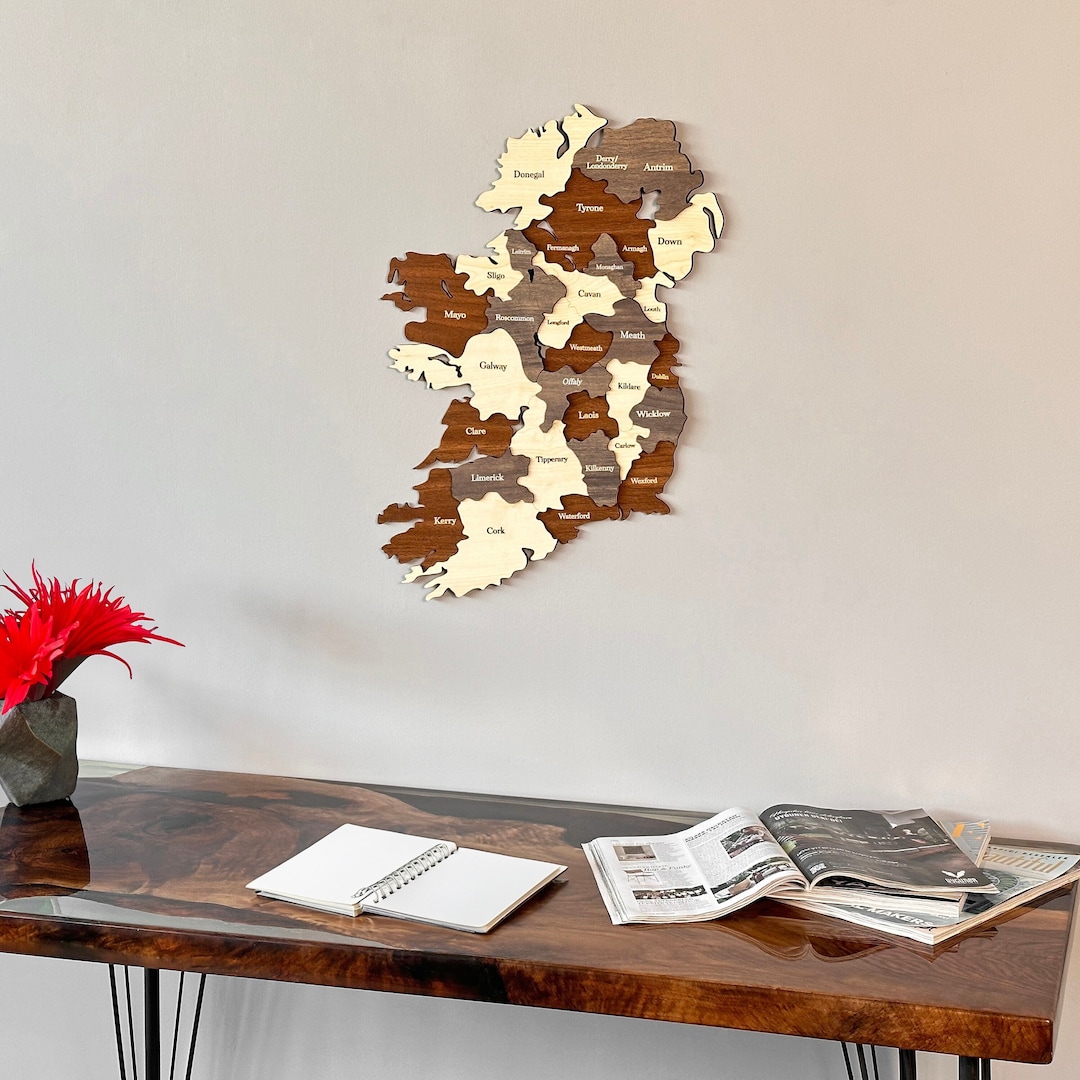 Wooden Ireland Map Wall Art With Pins Dublin Travel Souvenir 3D Home ...