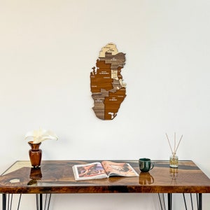 Wooden Qatar Map Wall Art With Pins Doha Travel Souvenir 3D Home Office ...
