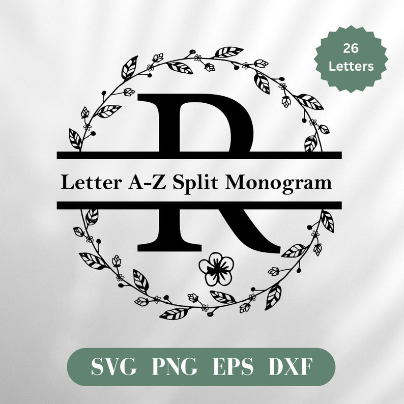 Wreath Split Letters Monogram Svg Png Fancy Alphabet Svg Floral