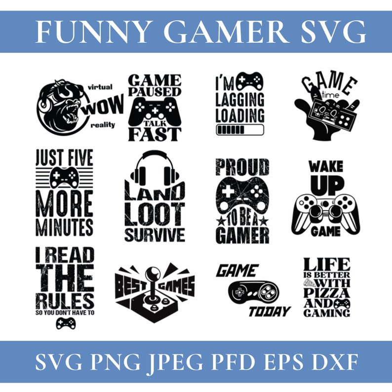 Gaming SVG Bundle, Funny Gamer SVG, Cut File, Cricut, Clip Art, Video ...