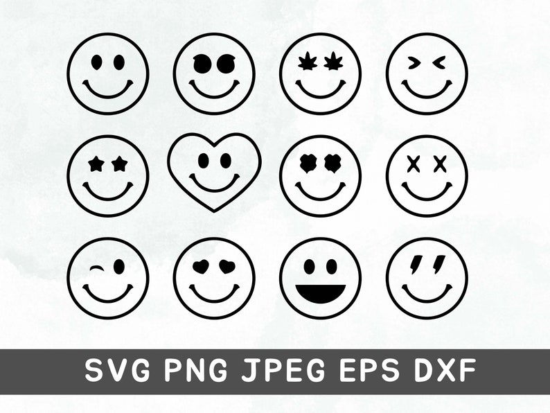 Smiley Face SVG, Happy Face Smile Face Svg, Cute Emoji SVG Bundle, Vg ...