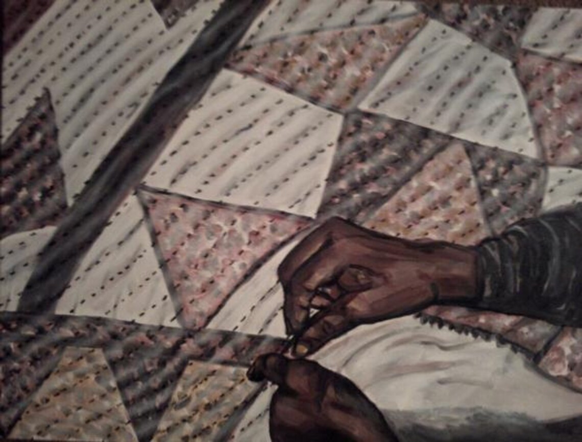 Women Making Quilt,print of Original Oil Painting on Canvas Folk Art - Etsy