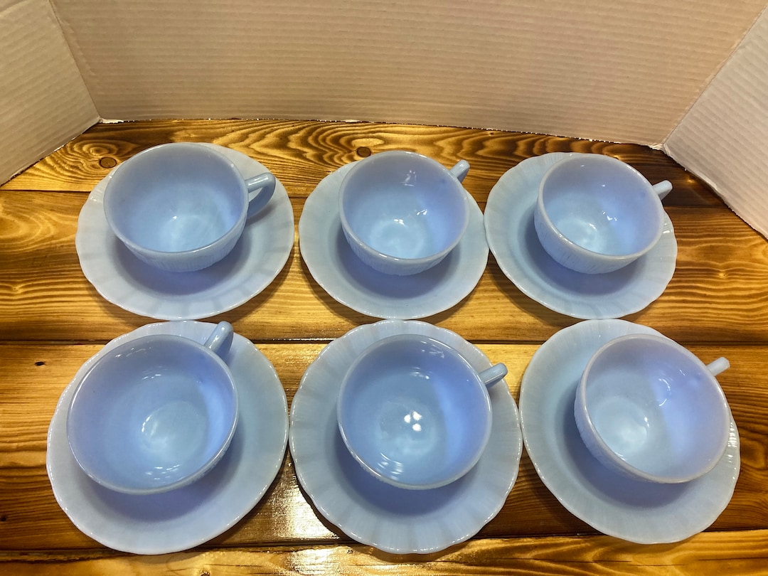 Vintage Pyrex, Milk Glass, Blue Delphite With Piecrust Pattern - Tea ...