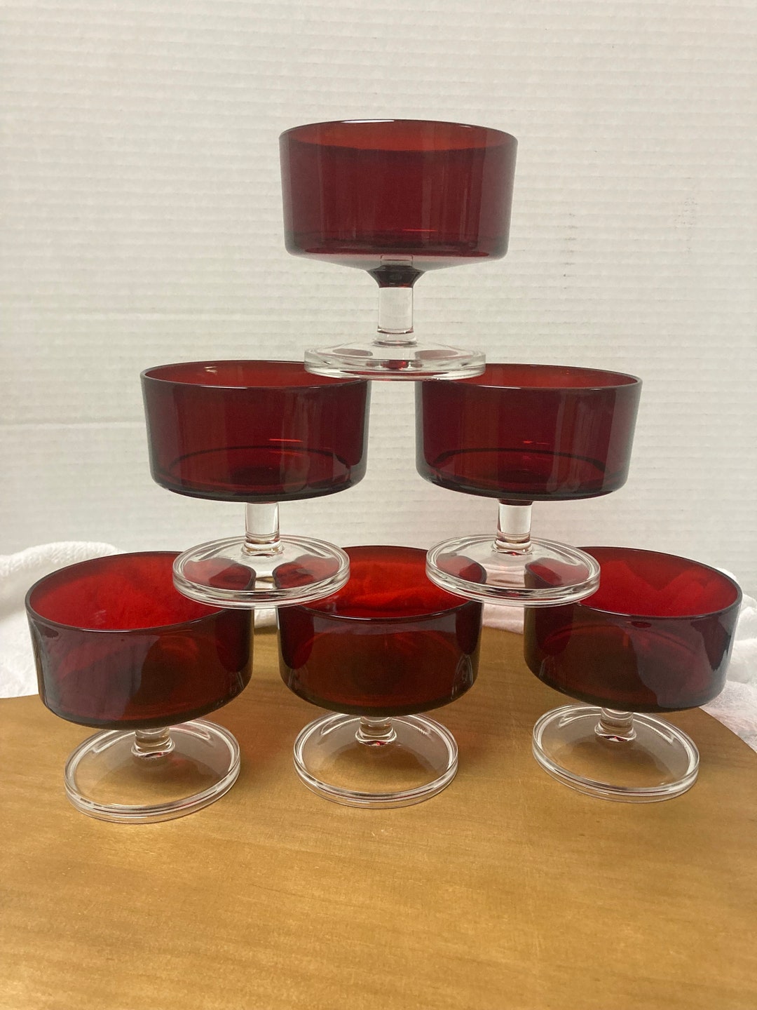 Vintage 1970s Luminarc ruby Red Cavalier Champagne/dessert Glasses Set ...