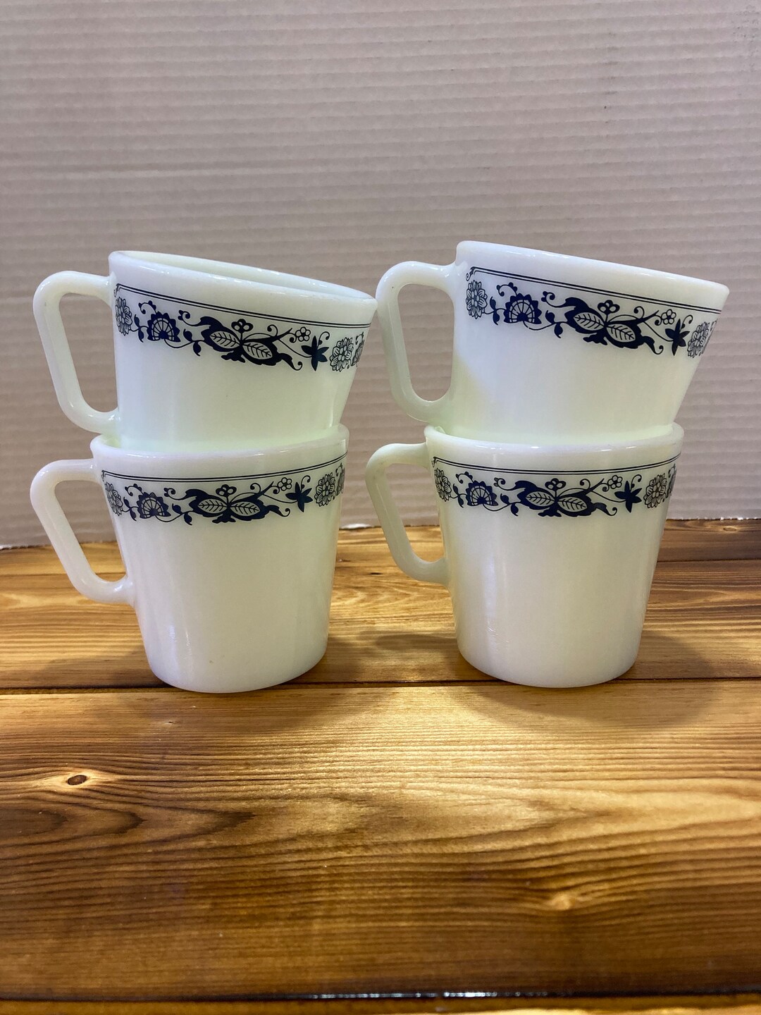 Set of 4 Vintage Milk Glass PYREX Old Town Blue Onion Coffee Mugs - Etsy