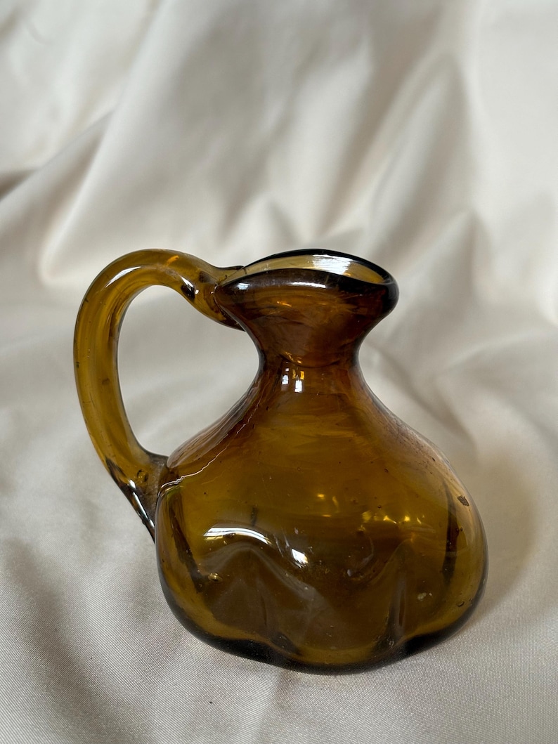 Vintage Amber Glass Pitcher Mini - Etsy