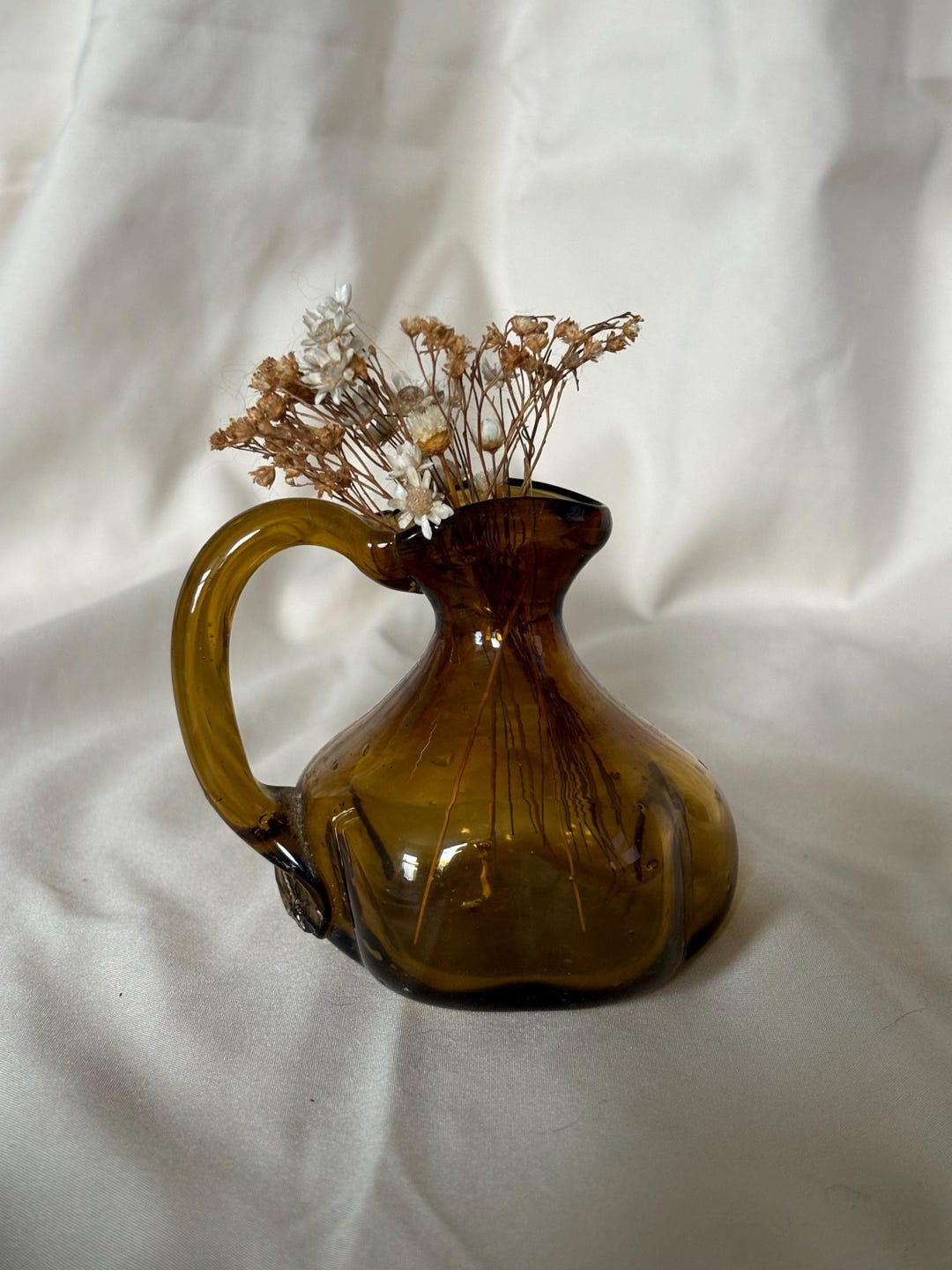 Vintage Amber Glass Pitcher Mini - Etsy