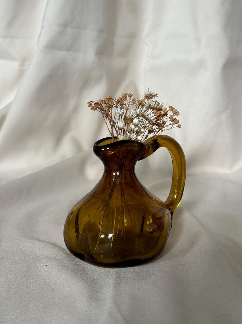 Vintage Amber Glass Pitcher Mini - Etsy