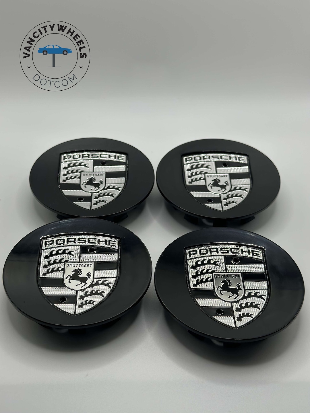 4pcs Porsche Crest Center Wheel Caps Gloss Black/ Chrome Crest 76MM ...