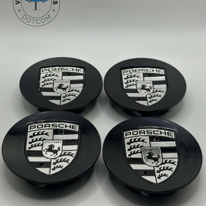 4pcs Porsche Crest Center Wheel Caps Gloss Black/ Chrome Crest 76MM ...