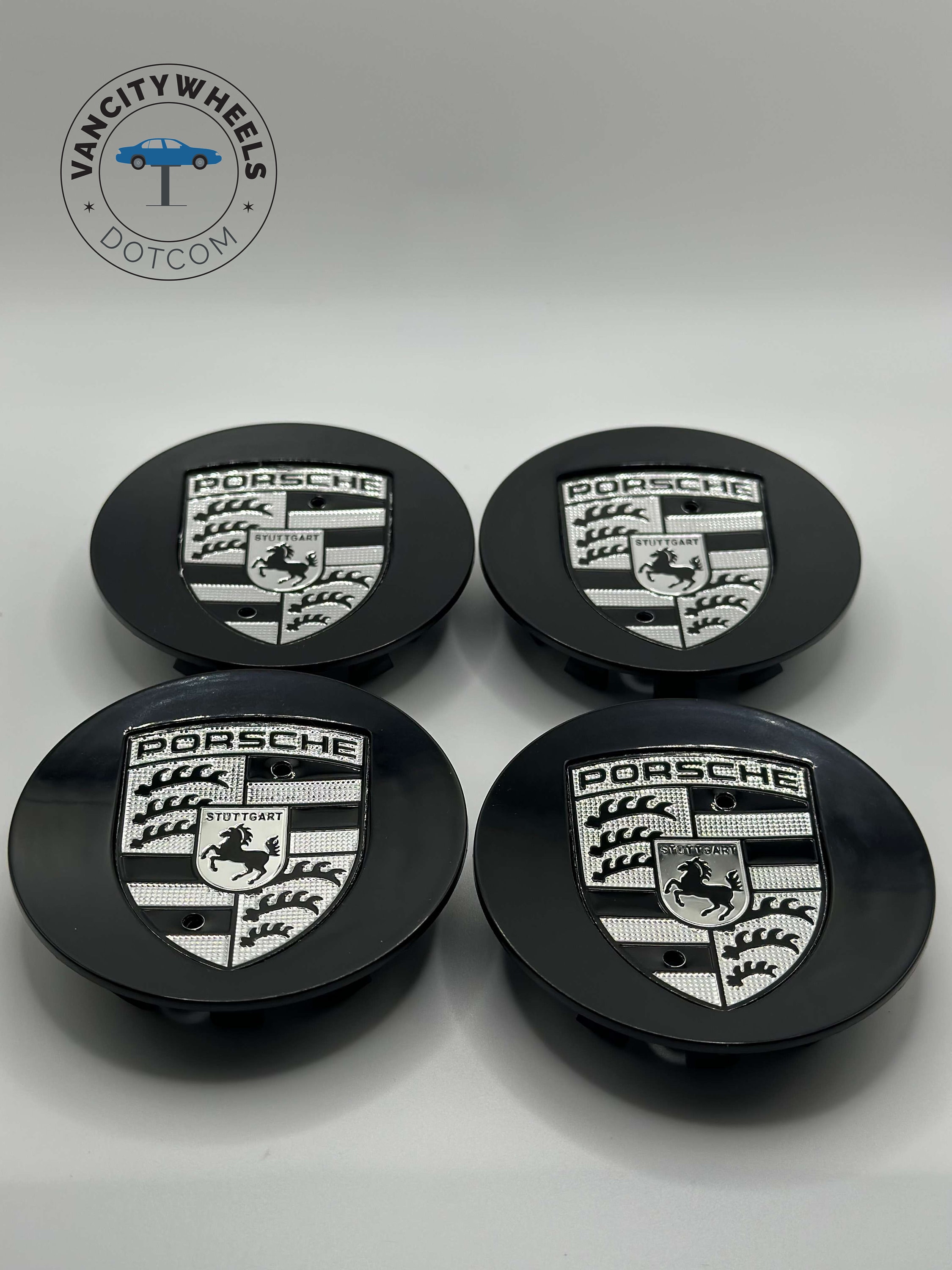 4pcs Porsche Crest Center Wheel Caps Gloss Black/ Chrome Crest 76MM ...