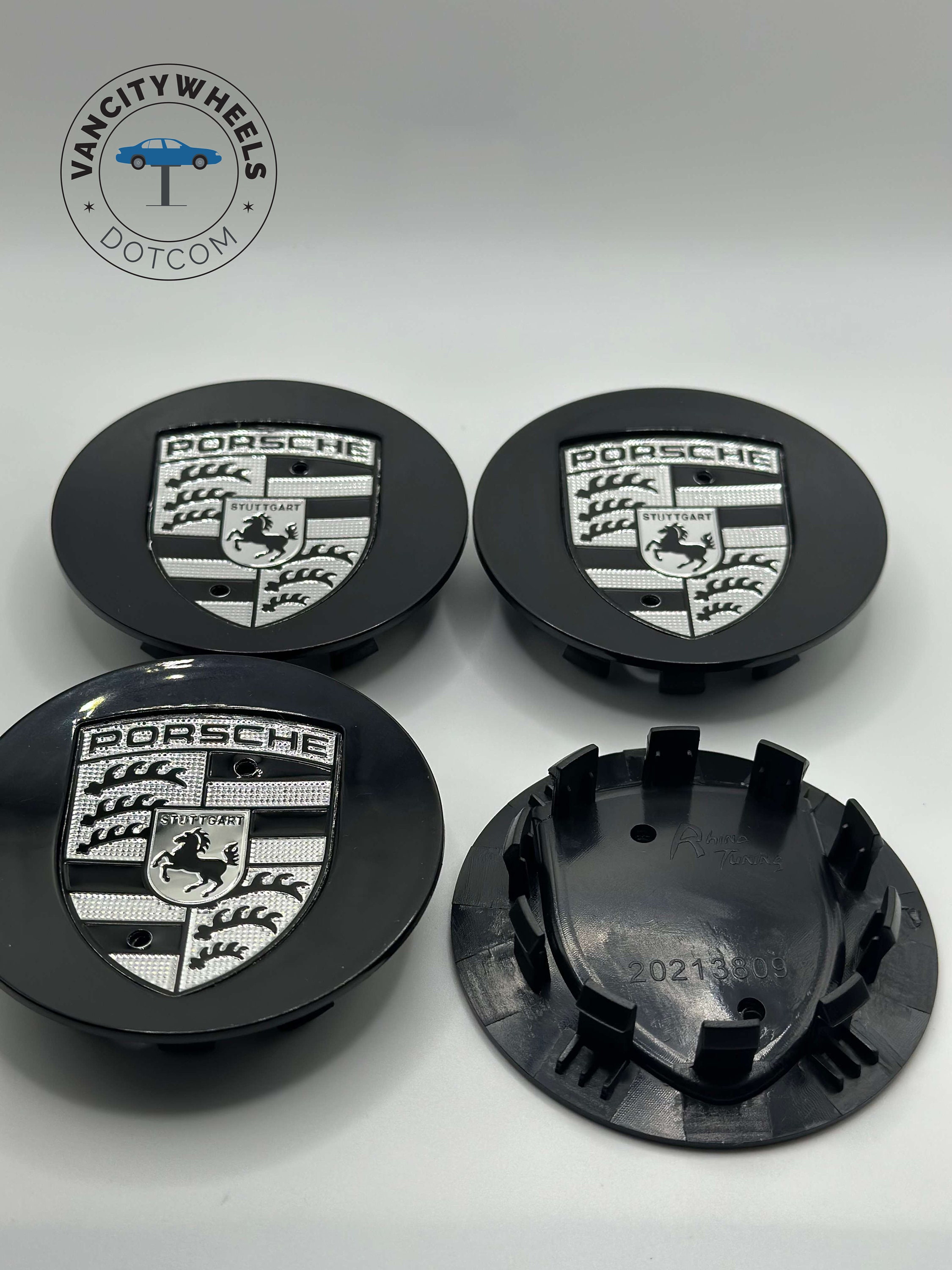 4pcs Porsche Crest Center Wheel Caps Gloss Black/ Chrome Crest 76MM ...