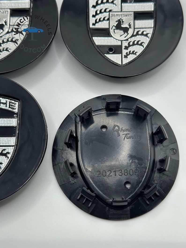 4pcs Porsche Crest Center Wheel Caps Gloss Black/ Chrome Crest 76MM ...