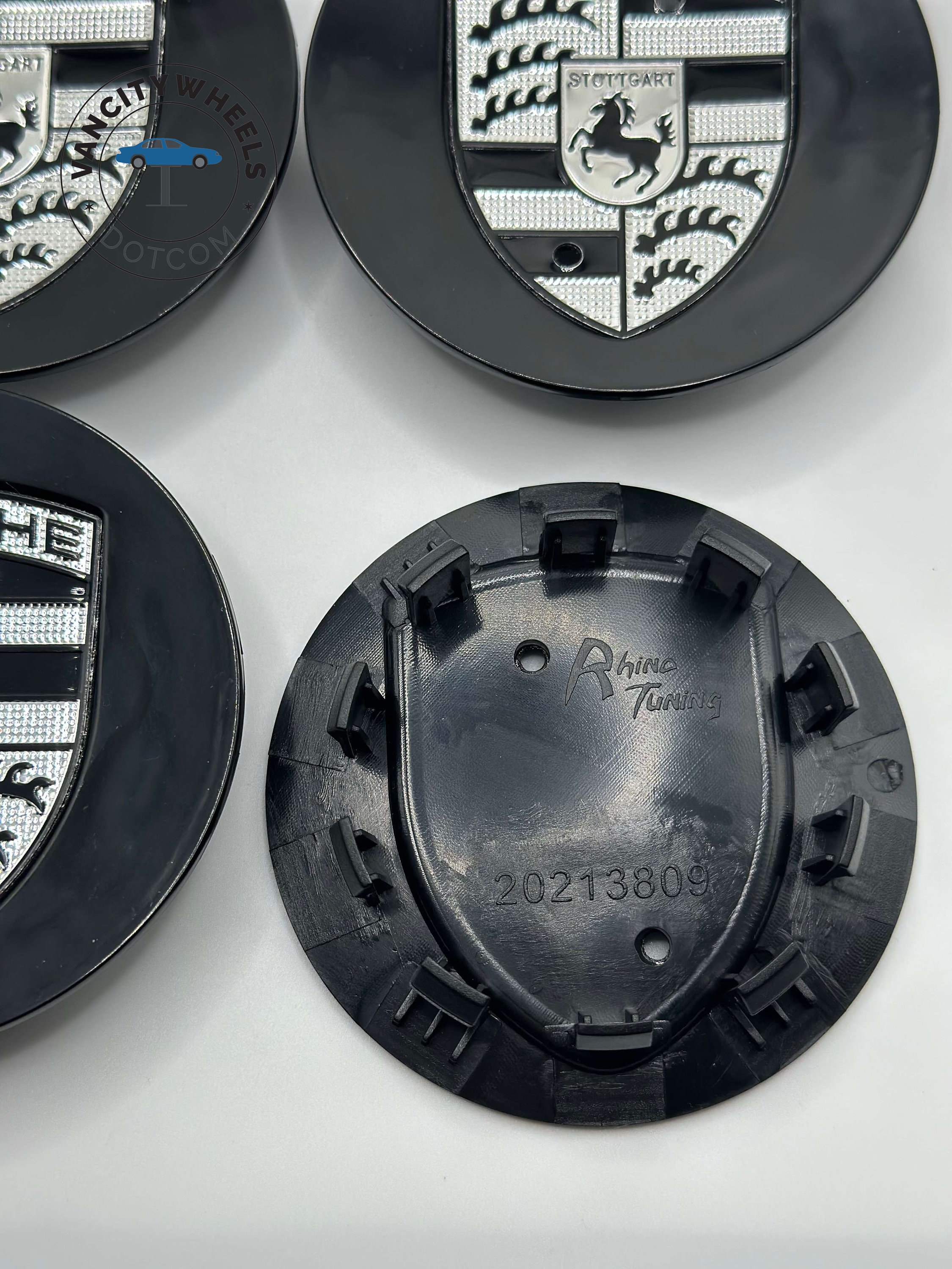 4pcs Porsche Crest Center Wheel Caps Gloss Black/ Chrome Crest 76MM ...
