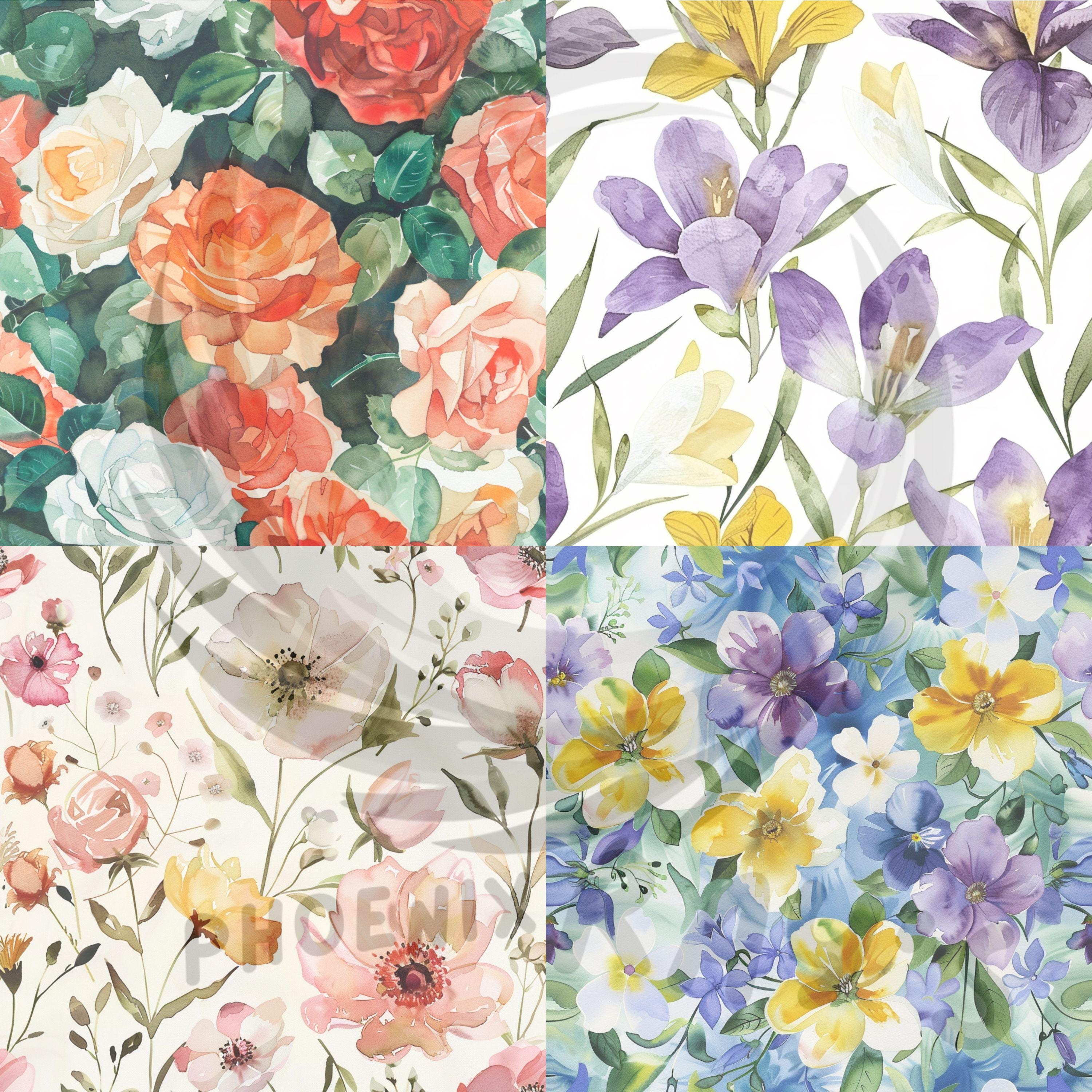 Watercolor Flowers Digital Paper, Seamless Watercolor Flower Designs ...