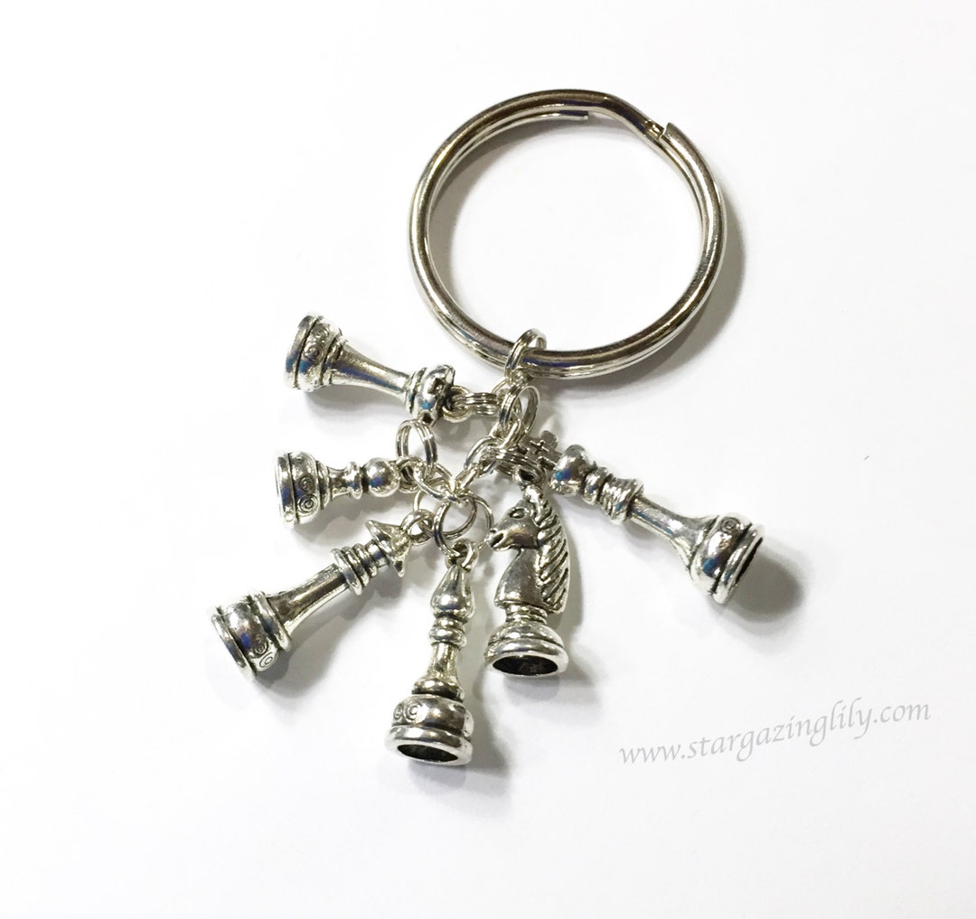 Chess Piece Keyring Key Ring Keychain or Zipper Pull. 6 Chess Piece ...