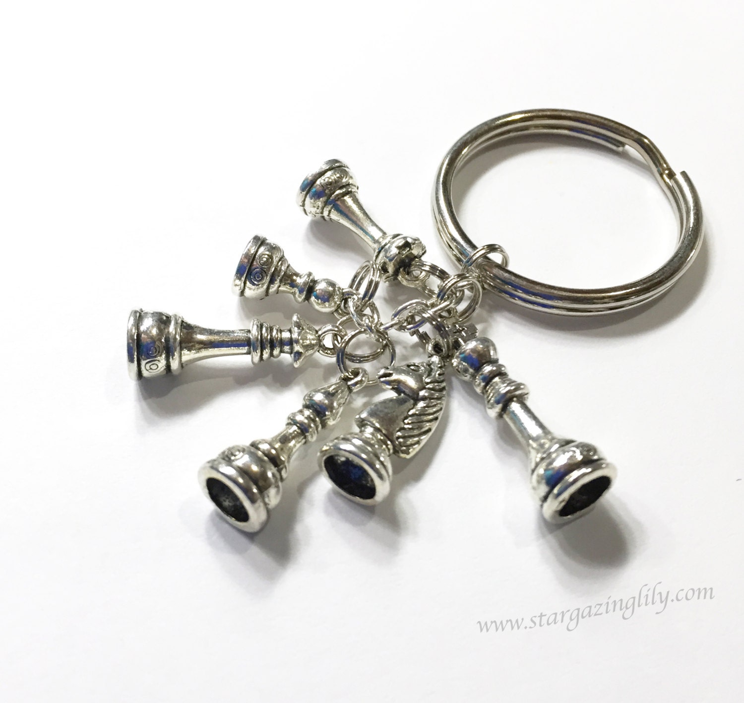 Chess Piece Keyring Key Ring Keychain or Zipper Pull. 6 Chess Piece ...