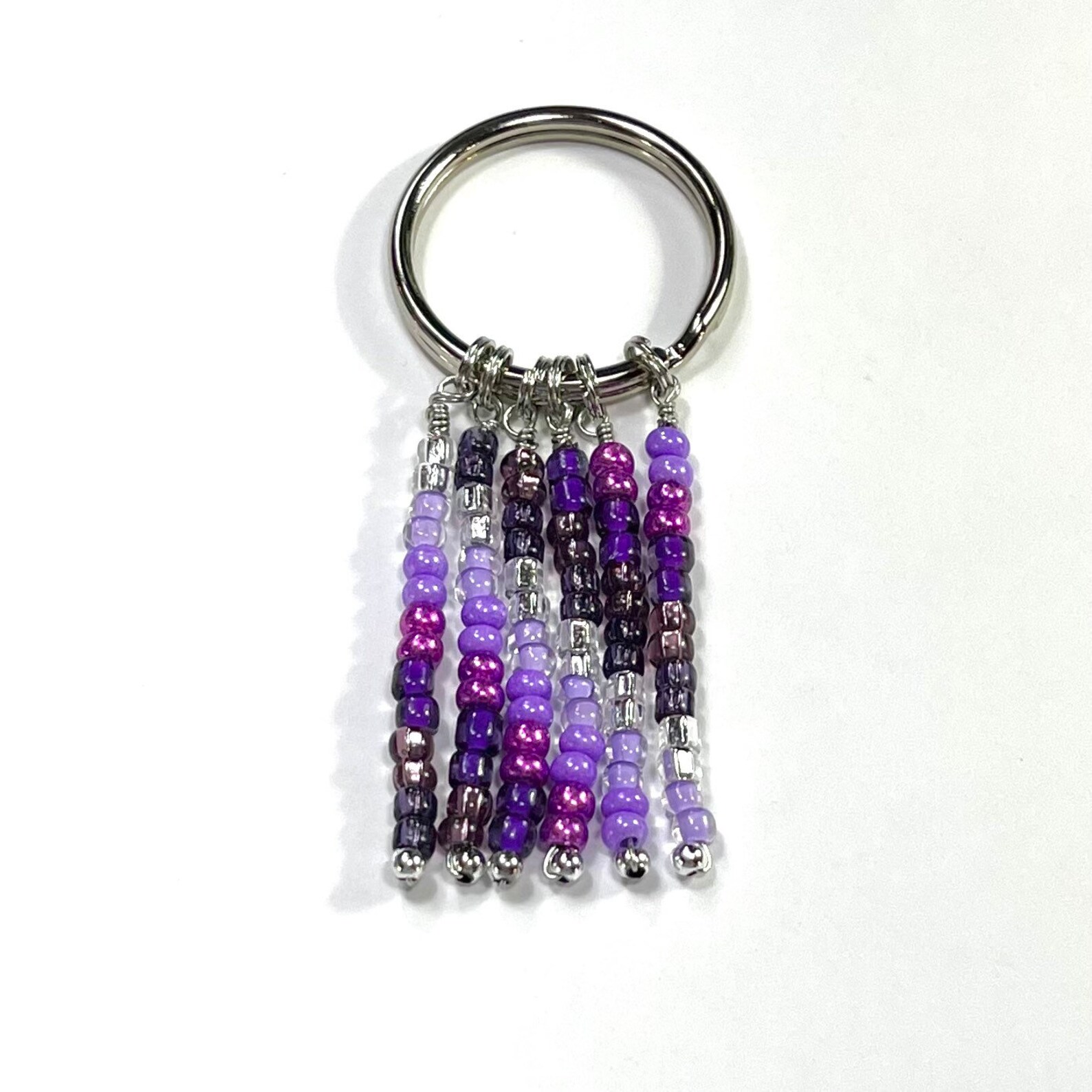Rainbow Beaded Key Ring Keychain Colorful Bright Shiny Seed Beads ...