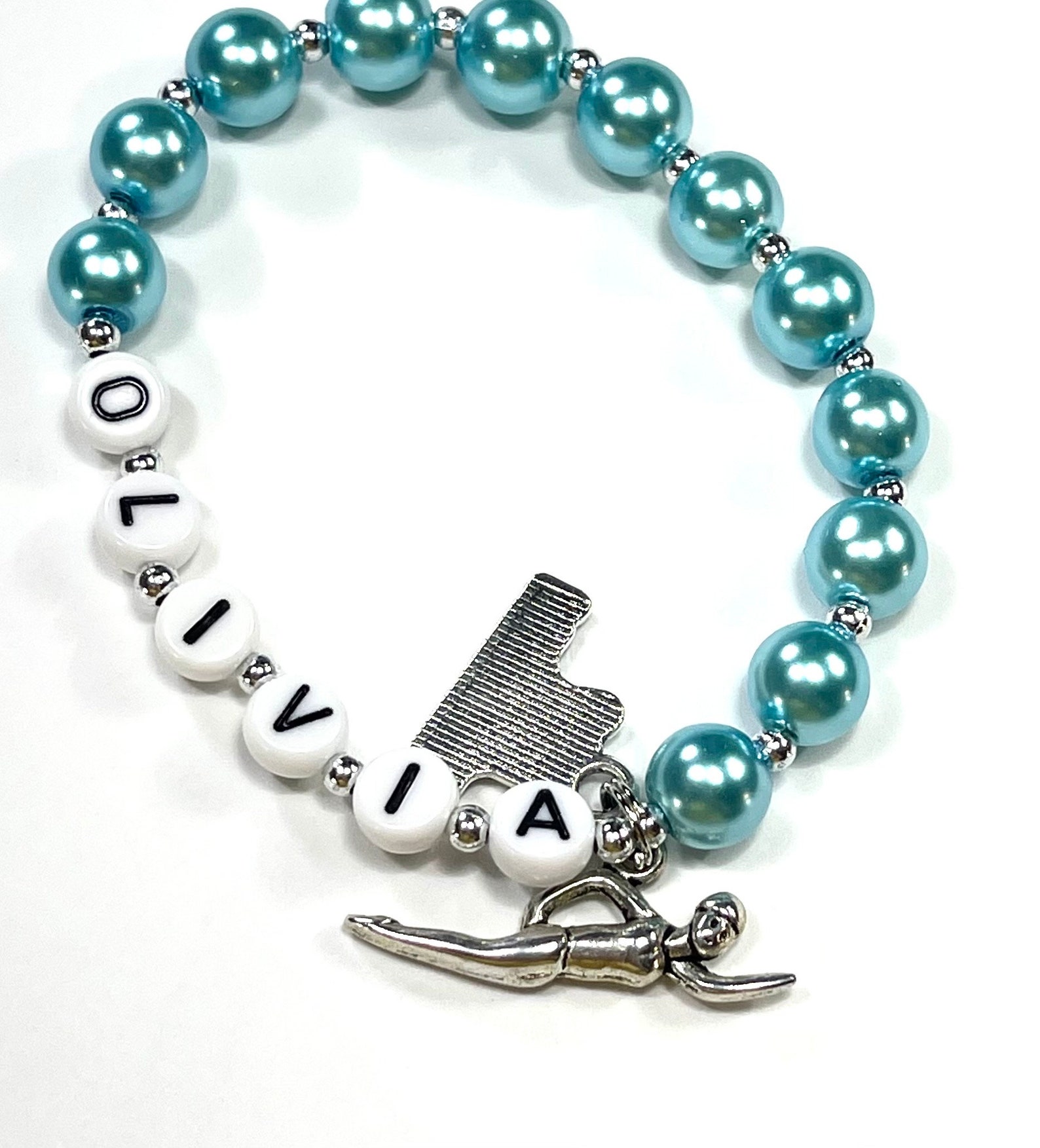 I LOVE to SWIM Charm Bracelet. Swimming Girl Charm. Personalized Name ...