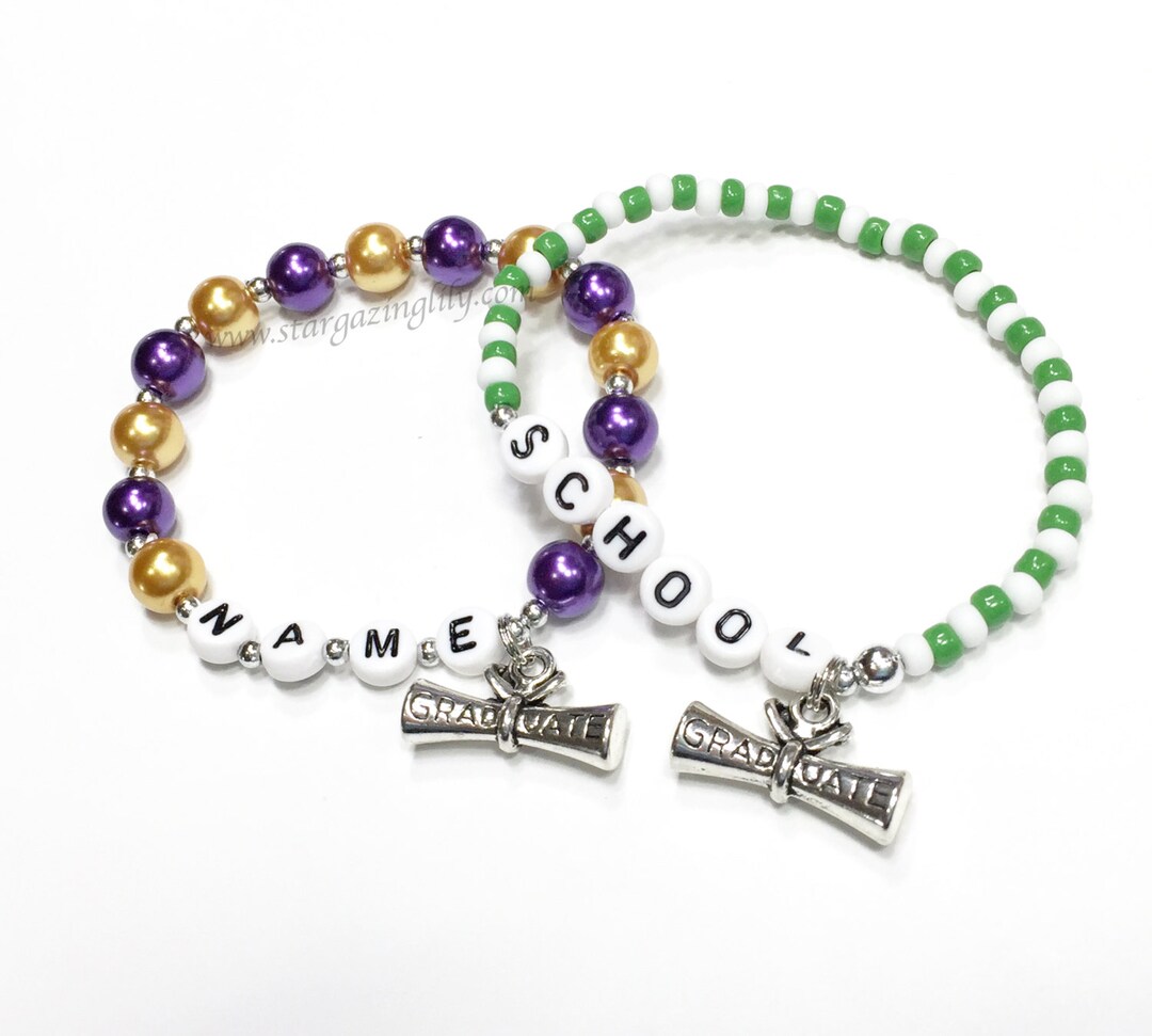 Graduation Charm Bracelet PERSONALIZED With Name and School Colors ...