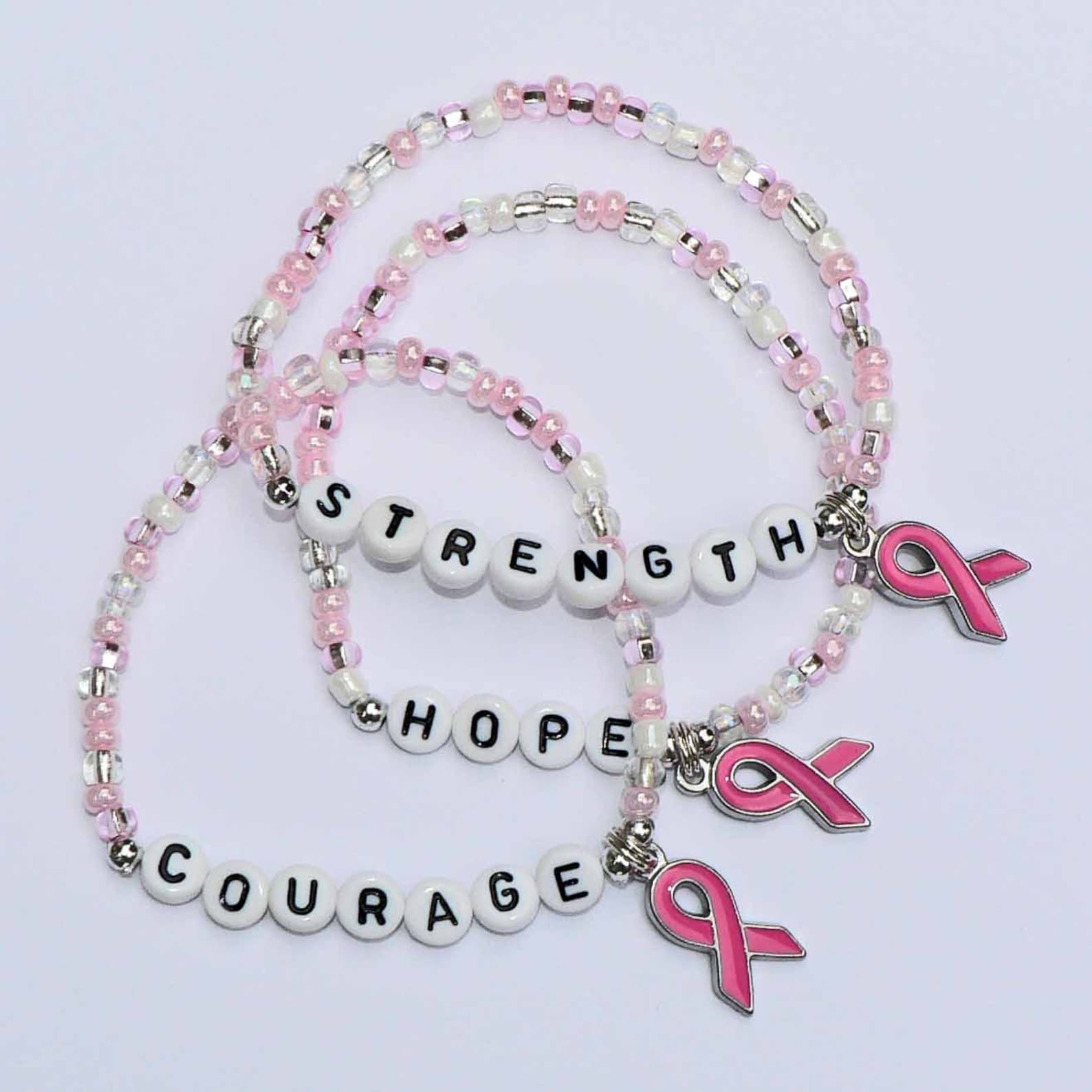 Breast Cancer Awareness Bracelet Personalized Name Bracelet With Pink ...