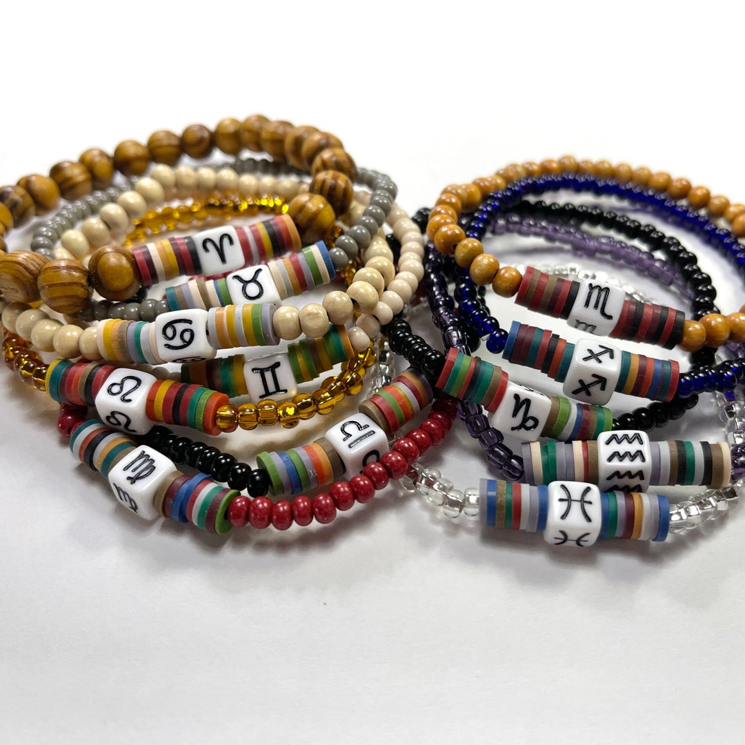 Zodiac Sign Bracelet, Trendy Rubber Beads Stacking Seed Bead Bracelets ...
