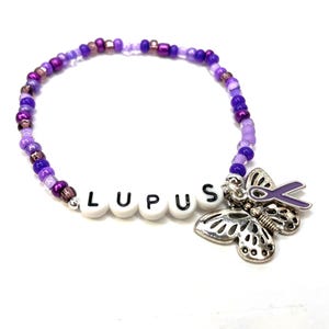 Lupus Awareness Bracelet Personalized Name Bracelet With Purple Ribbon and Butterfly Charm ...