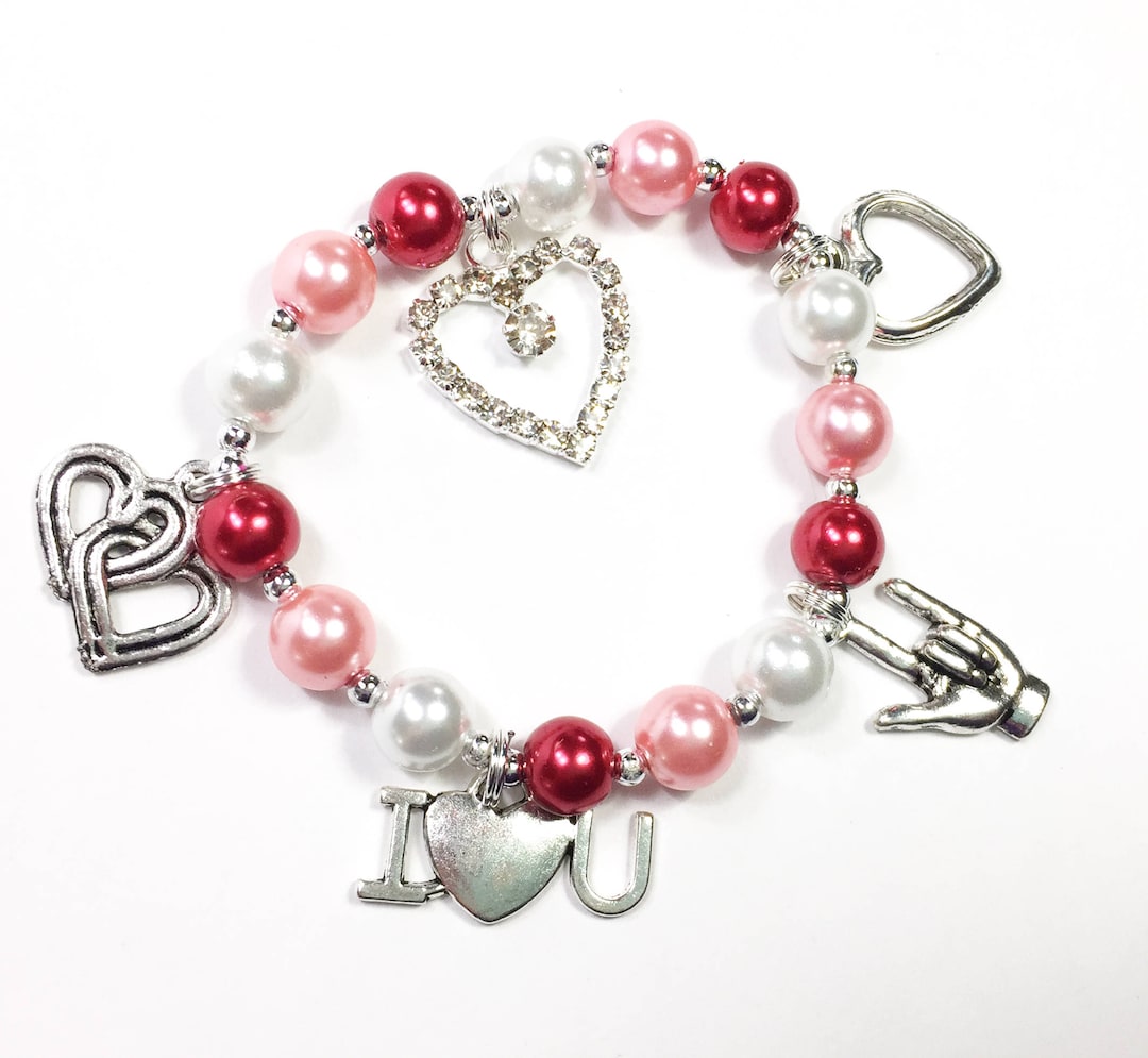 Valentine Charm Bracelet. Love Themed Bracelet. Personalized Name ...