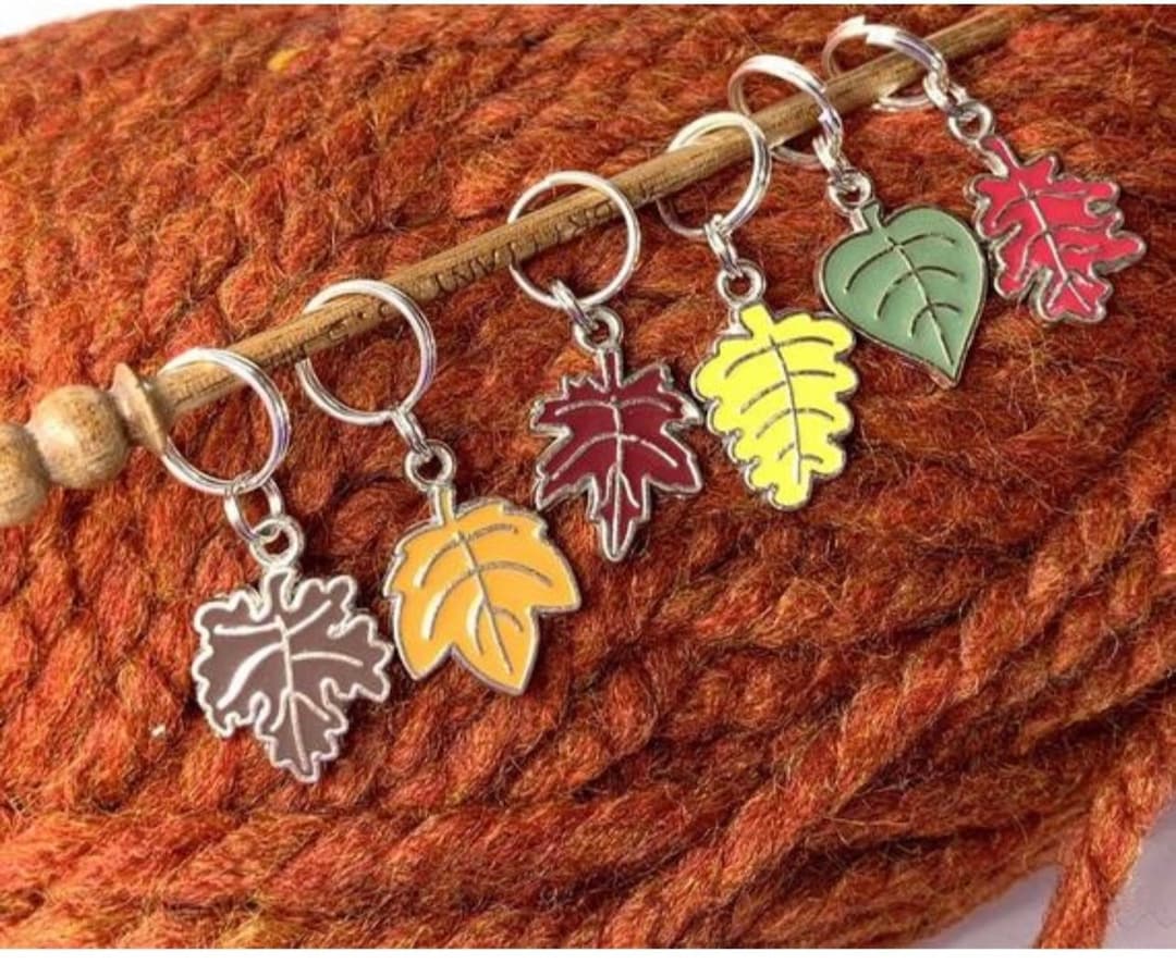 Autumn Fall Leaf Themed Stitch Markers, Set of 6, CHOOSE Knit or ...