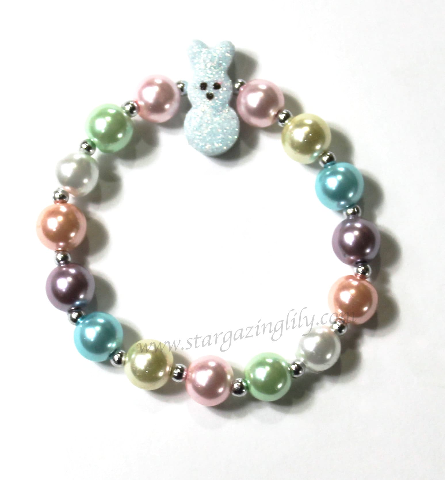 Easter Bunny Peep Style Pearl Bracelet PINK Glitter Bunny Bead ...