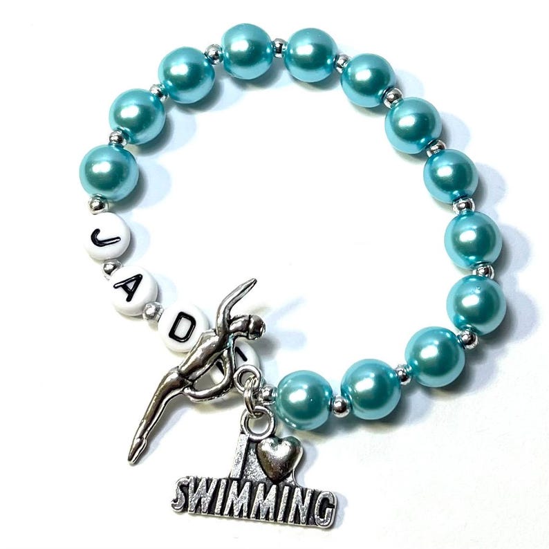 I LOVE to SWIM Charm Bracelet. Swimming Girl Charm. Personalized Name ...